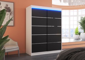 ADRK Furniture Posuvná skříň s LED osvětlením LUFT 150 SW-LUF-W+B-150+L-V137