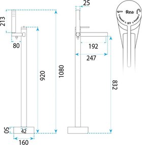Rea, Volně stojící baterie Rea Grace Brush Copper, REA-B2237