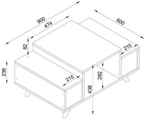 Designový konferenční stolek Fauci 90 cm bílý / ořech