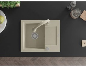 Mexen Enzo, 1-komorový granitový dřez 576x465x174 mm a dřezová baterie Elia, béžová, 6506-69-670101-69
