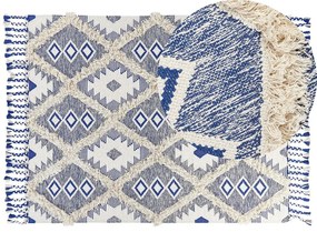 Bavlněný koberec 140 x 200 cm světle béžový/ modrý MANAVGAT Beliani