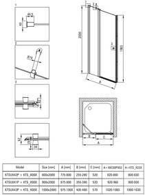 Deante Kerria Plus, 1-křídlé sprchové dveře 100x200 cm, 6mm čiré sklo, černý profil, DEA-KTSUN43P