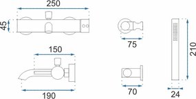 Rea Lungo - vanová baterie + ruční sprchový set, černá, REA-B6634
