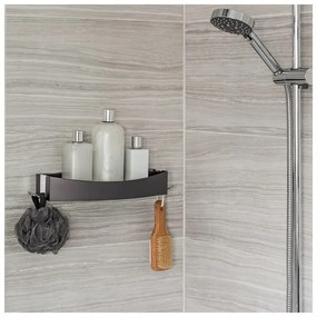 Černá nástěnná samodržící polička Compactor Clever Flip Shower Shelf