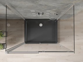 Mexen Omega, 3-stěnový sprchový kout s posuvnými dveřmi 130 (dveře) x 90 (stěna) x 190 cm, 8mm čiré sklo, chromový profil + černá sprchová vanička SLIM, 825-130-090-01-00-3S-4070