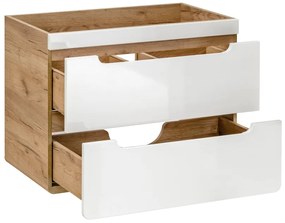 COMAD Závěsná skříňka s umyvadlem - ARUBA 821 white, šířka 80 cm, dub craft/lesklá bílá