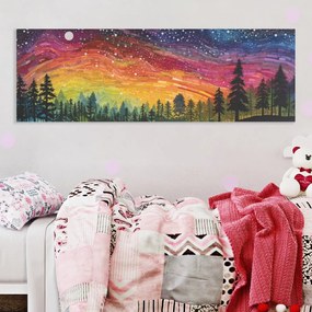 Obraz na plátně - Barevná mozaiková noc s lesem FeelHappy.cz Velikost obrazu: 150 x 50 cm