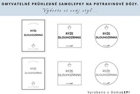 RÝŽE DLOUHOZRNNÁ - omyvatelná samolepka na dózu, výběr rozměrů Ø 5 cm / 5 x 5 cm / 6 x 8 cm | DomaLEP tvar: OBDÉLNÍK, barva: PRŮHLEDNÁ - ČERNÉ písmo, velikost: š. 6 cm x v. 8 cm - tučné písmo