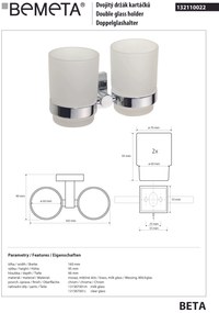 Bemeta Design BETA: Držák kartáčků, dvojitý, sklo -