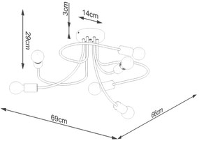 Stropní svítidlo Levar 6, černé tělo svítidla