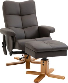 HOMCOM polohovací křeslo s taburetem masážní křeslo TV křeslo 145° náklon 10 vibračních bodů imitace kůže hnědá pro relaxaci a pohodlí | Aosom.de