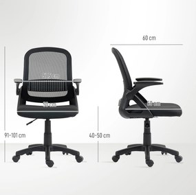 HOMCOM ergonomická síťovaná kancelářská židle se sklopnými područkami, bederní oporou a nastavitelnou výškou — černá