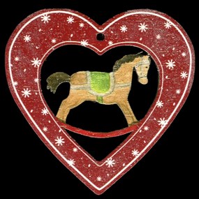 AMADEA Dřevěná ozdoba barevná srdce s houpacím koněm 6 cm