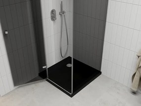 Mexen Roma, sprchový kout s křídlovými dveřmi 90 (dveře) x 90 (stěna) cm, 6mm šedé sklo, chromový profil + slim sprchová vanička černá + chromový sifon, 854-090-090-01-40-4070