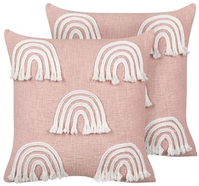 Sada 2 bavlněných polštářů s vyšívaným duhovým vzorem 45 x 45 cm růžové LEEA Beliani