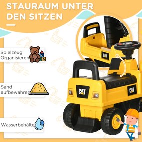 HOMCOM sedací bagr s lopatou a klaksonem, pro děti od 12 měsíců, žlutý+černý, 85x27.5x47.5cm| Aosom