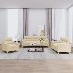 3dílná sedací souprava s polštáři krémová textil 3201554