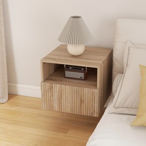 HOMCOM Noční stolek, design bez úchytek, otevřená přihrádka, zásuvka, montáž na zeď, světle hnědá
