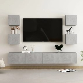 6dílný set TV skříněk betonově šedý kompozitní dřevo 3079083
