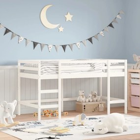 Dětská patrová postel se žebříkem bílá 90 x 200 cm borové dřevo