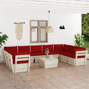vidaXL 10dílná zahradní sedací souprava z palet podušky smrkové dřevo [3063626] Barva: vínová červená