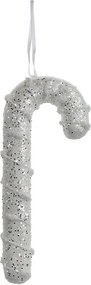 Bílo-stříbrná třpytivá vánoční ozdoba cukrová hůlka - 7*2*17 cm