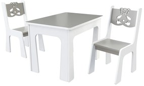 ID Dětský stůl a dvě židličky - šedý medvídek