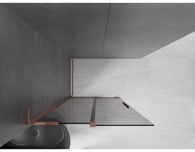 Mexen Velar L, posuvná sprchová zástěna Walk-in 100 x 200 cm, 8mm šedé sklo, růžové zlato, 871-100-003-43-60