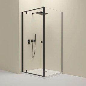 Erga Sydney, sprchový kout s 1-křídlými dveřmi 80(dveře) x 100(stěna) x 195 cm, 6mm čiré sklo, černý profil, ERG-V02-SYDNEY-D080G100-BK