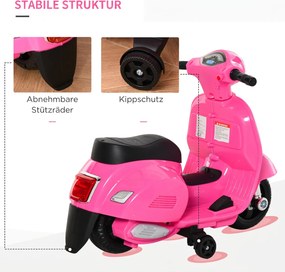 HOMCOM Elektrická Vespa Motorka pro Děti 18-36 Měsíců, 6V Baterie, S Hlavním Světlem, Klaksonem a 4 Koly, Dětská Motorka s Licencí 66.5x38x52 cm Růžo…