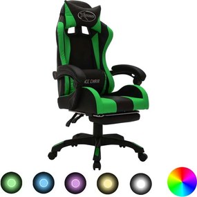 vidaXL Herní židle s RGB LED podsvícením černo- umělá kůže [288009] Barva: zelená a černá