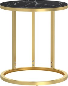 Odkládací stolek zlatý a černý mramor 45 cm tvrzené sklo 331663