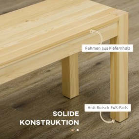 HOMCOM 3místná dřevěná lavice Jídelní lavice ve venkovském stylu z borovicového dřeva s nosností do 330 kg přírodní 150 x 33 x 45 cm do kuchyně a jíd…