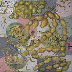 Daniela Krajčová | Šupanie zemiakov Rám: Dubový, Velikost: 40 x 40 cm