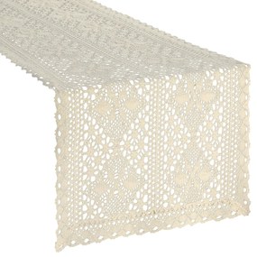EUROFIRANY AŽUROVÝ BĚHOUN NA STŮL MARY 40X140 CM SVĚTLEBÉŽOVÝ