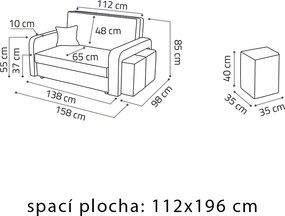 Pohovka VIVA II HOME + 2x taburet v ceně | 158 cm | PRAVÁ | rozkládací + úložný prostor | VÝBĚR TKANIN