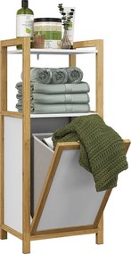 HOMCOM Bamboo Freestanding Laundry Hamper Cabinet - Koupelnová skříňka s proutěným košem - 2 police - 40L x 30Š x 86,5V cm