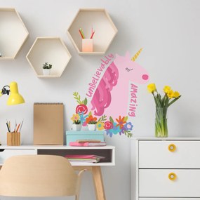 York Wallcoverings Samolepka na zeď JEDNOROŽEC s květy