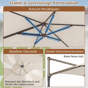 Costway 3 m slunečník s 360° rotací ventilační otvor křížová základna klika
