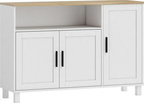 HOMCOM komoda do kuchyně s tlumenými dvířky, 2 skříně a otevřená přihrádka z dřeva, 110x33x75 cm, bílá