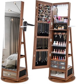 Costway Šperkovnice 360° otočná zrcadlová skříňka se zrcadlem po – 140 × 37 cm