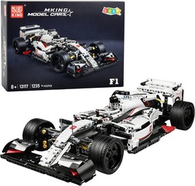 LEAN Toys Stavebnicové kostky – závodní auto F1, bílo-červené, 1235 dílků
