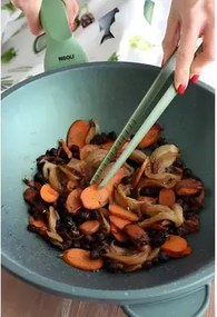 Risoli DR GREEN zelená / Pánev wok / 32 cm / skleněná poklice / litý h