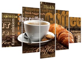 Obraz šálku kávy a croissantů (150x105 cm)