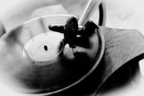 Tapeta gramofon černobílý - 150x100 cm