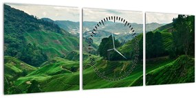 Obraz - Čajové plantáže v Malajsii (s hodinami) (90x30 cm)