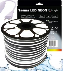 Set Led pásek Neon 220V 230V 15m 6000K Bílý Studený Napájecí Zdroj IP67 120/m