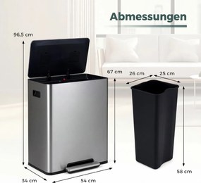 Costway 60 L kuchyňský odpadkový koš z nerezové oceli s pedálem a víkem s měkkým