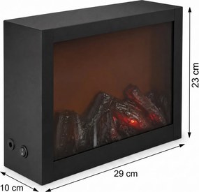 Dekorativní LED krb, kovový, 10 x 29 x 23 cm