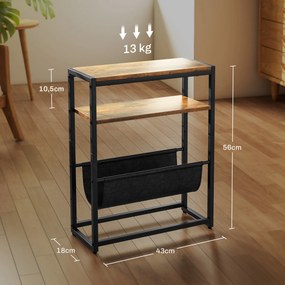 HOMCOM Koncový stolík s policí a stojanem na časopisy - Průmyslový design - 43D x 18Š x 56V cm Tmavě hnědý